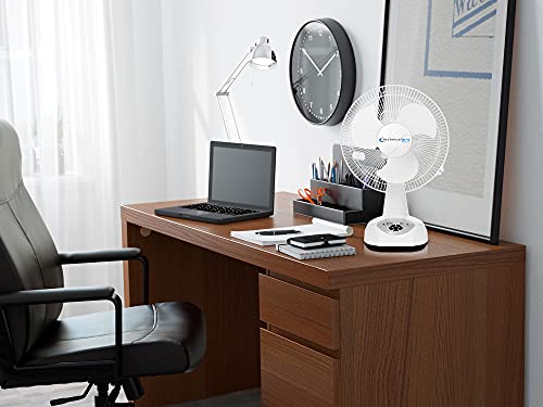 Technical Pro Portable 12 inch Rechargeable Oscillating Tabletop Fan with LED Night light and Powerbank.