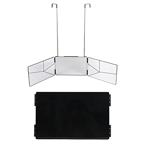 Evuioas 3 Way Mirror,360° Mirror for Self Hair Cutting,Makeup,Hair Styling and Coloring, with Height Adjustable Telescoping Hooks,Hangable On Wall Or Tabletop Cosmetic & Makeup Mirror