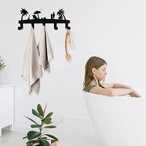 Towel Racks for Bathroom 16 Inch Towel Coat Key Hooks Holder Bedroom Hanger Living Room Wall-Mounted Metal โ 5 Hooks Rust-Proof and Waterproof-Black (Black),Y-4