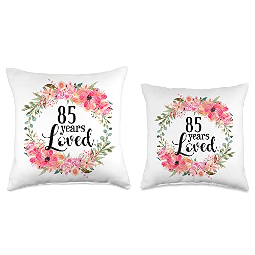 Floral 90 Years Loved Mom Grandma Birthday Gift Floral Loved 85 Year Old Grandma 85th Birthday Gift Throw Pillow, 16x16, Multicolor