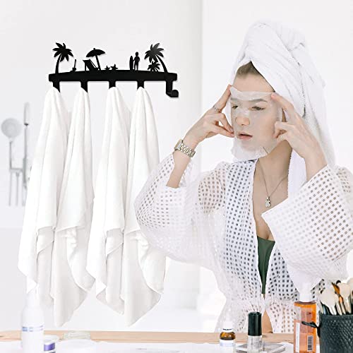 Towel Racks for Bathroom 16 Inch Towel Coat Key Hooks Holder Bedroom Hanger Living Room Wall-Mounted Metal โ 5 Hooks Rust-Proof and Waterproof-Black (Black),Y-4