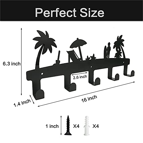 Towel Racks for Bathroom 16 Inch Towel Coat Key Hooks Holder Bedroom Hanger Living Room Wall-Mounted Metal โ 5 Hooks Rust-Proof and Waterproof-Black (Black),Y-4