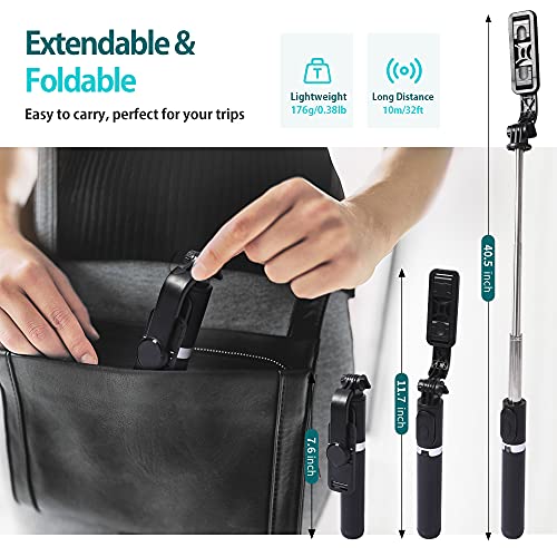 Selfie Stick for iPhone - Upgrade Detachable Selfie Light, 44 Inch Extendable Tripod with Wireless Remote, 3 Light Modes, 9 Brightness Levels, Compatible with All iPhone & Android Devices