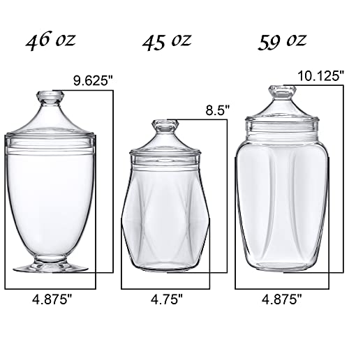 Amazing Abby - Enchant - Acrylic Apothecary Jars (3-Piece Set), Plastic Jars with Lids, Bathroom Canisters, Vanity Organizers, Candy Buffet, Wedding Display, BPA-Free and Shatter-Proof