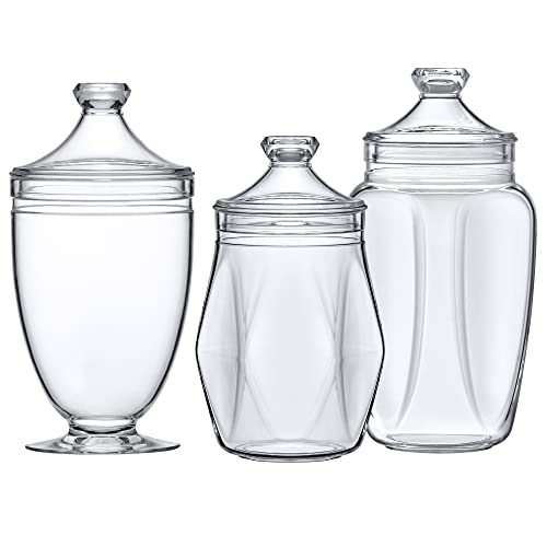 Amazing Abby - Enchant - Acrylic Apothecary Jars (3-Piece Set), Plastic Jars with Lids, Bathroom Canisters, Vanity Organizers, Candy Buffet, Wedding Display, BPA-Free and Shatter-Proof