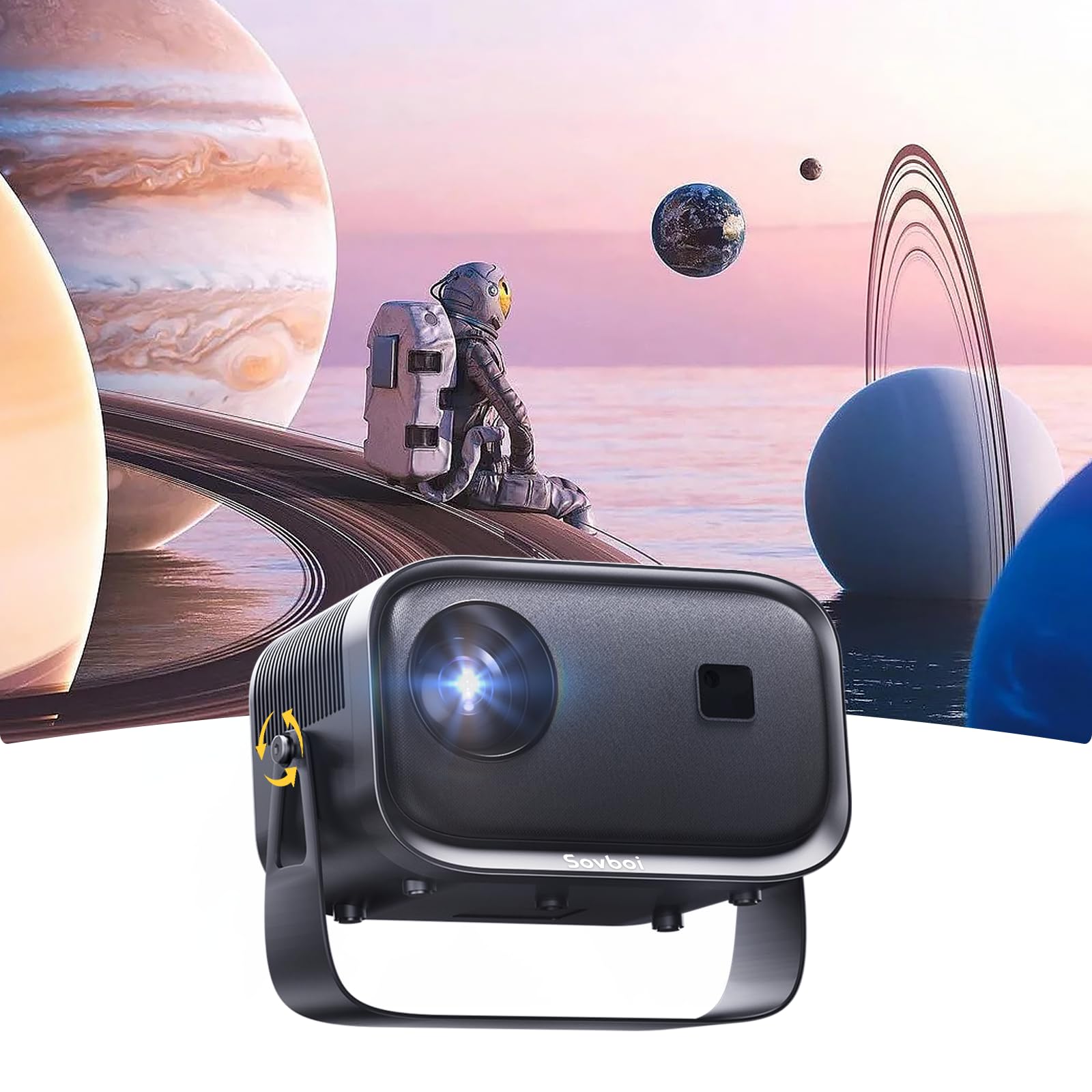 [Electric-Focus] Mini Projector Upgraded, Sovboi Portable with 5GWiFi & Bluetooth, 1080P Outdoor Movie Projector, 400'' Screen , Compatible iOS/Android/TV Stick/HDMI/PS5, Grey (VB6)