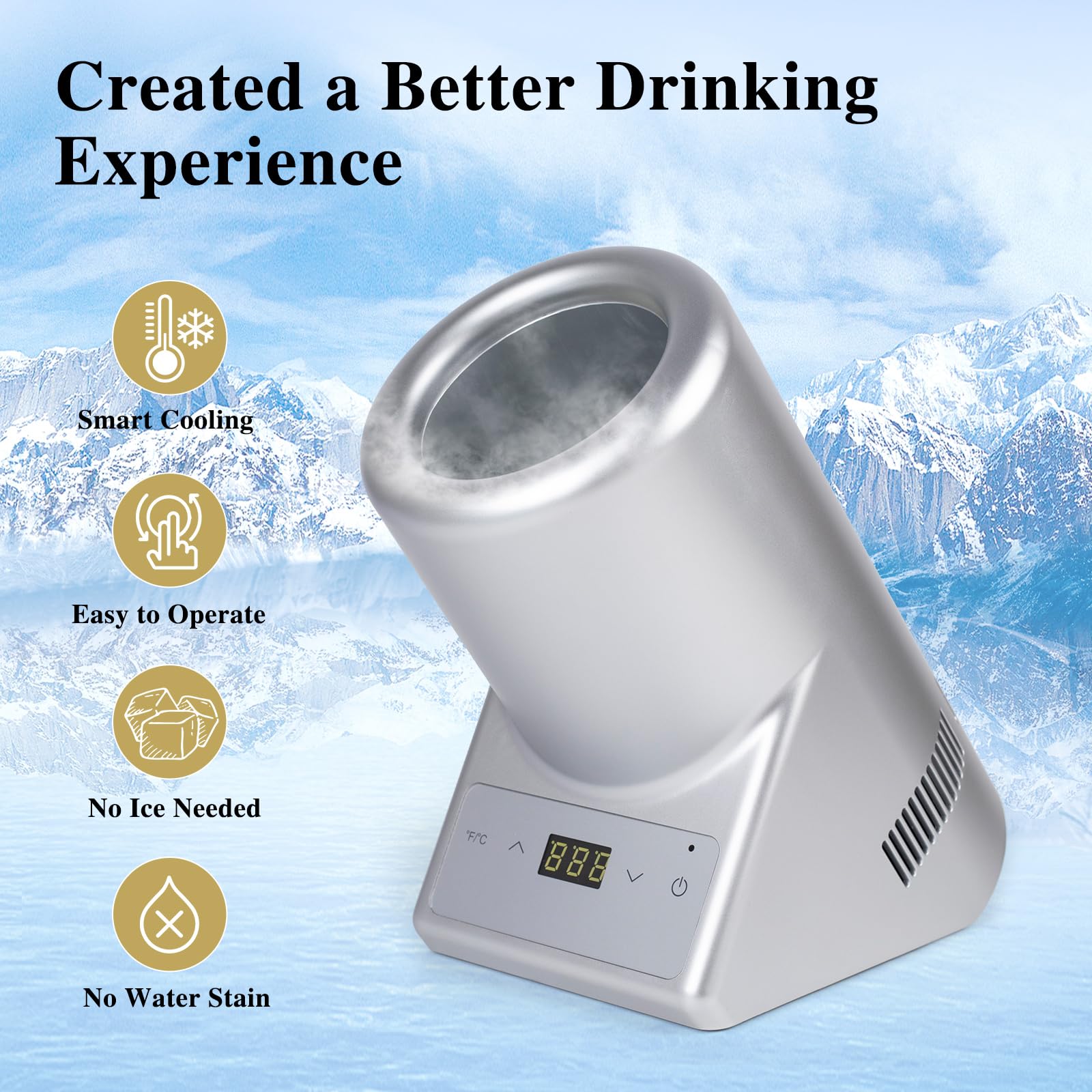 SOKO Electric Wine Chiller, Single Bottle Wine Cooler Keeps 750ml Wine Cold Up to 24 Hours, Stainless Steel, Silver