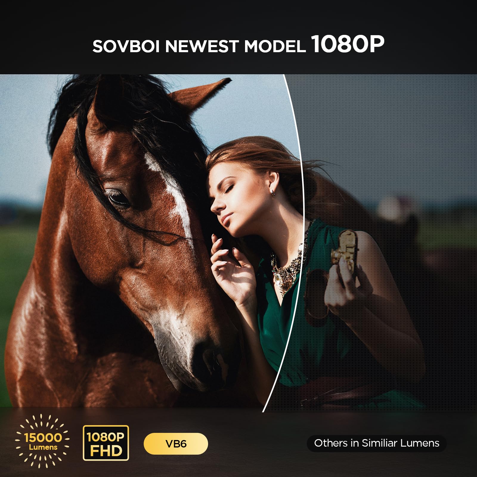 [Electric-Focus] Mini Projector Upgraded, Sovboi Portable with 5GWiFi & Bluetooth, 1080P Outdoor Movie Projector, 400'' Screen , Compatible iOS/Android/TV Stick/HDMI/PS5, Grey (VB6)