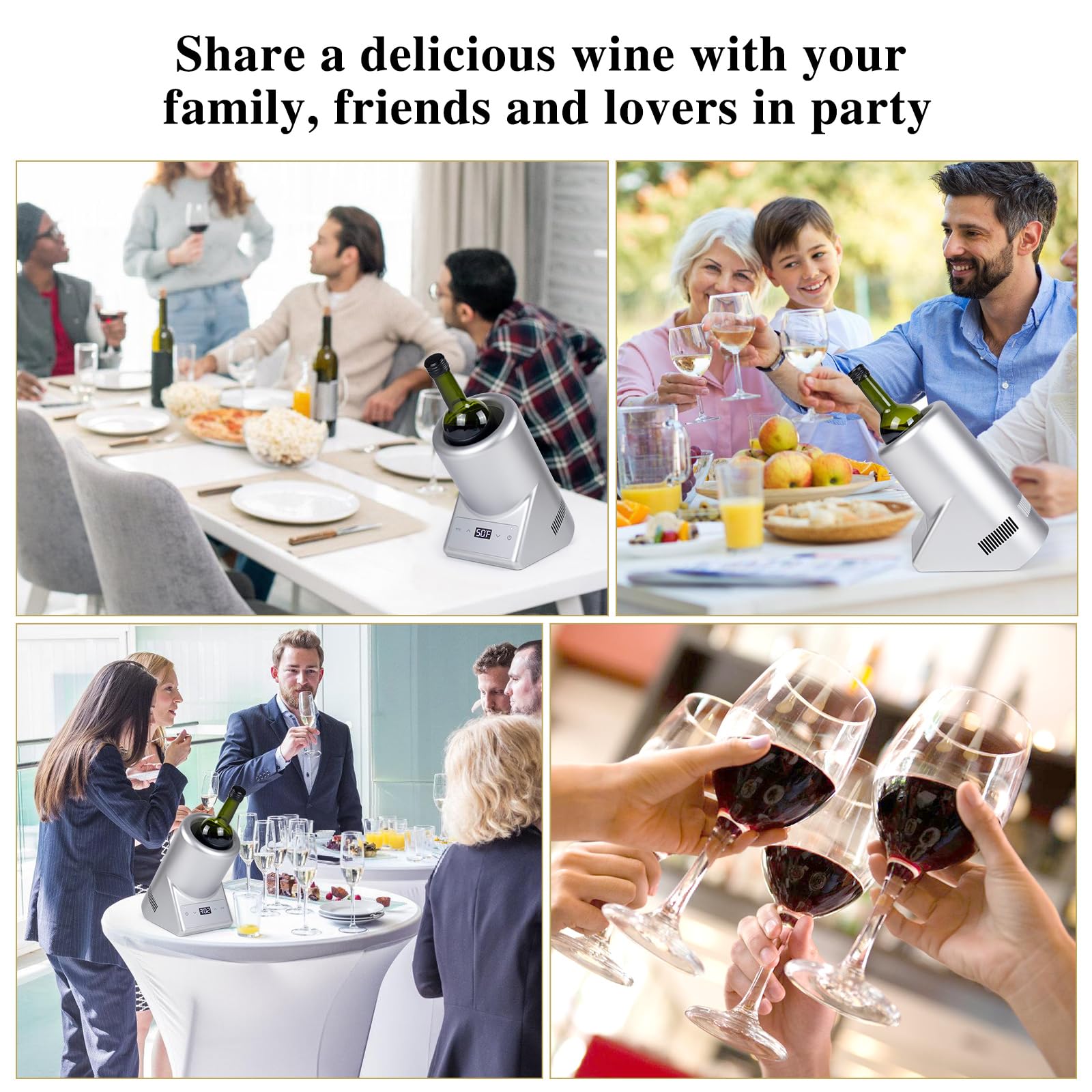 SOKO Electric Wine Chiller, Single Bottle Wine Cooler Keeps 750ml Wine Cold Up to 24 Hours, Stainless Steel, Silver