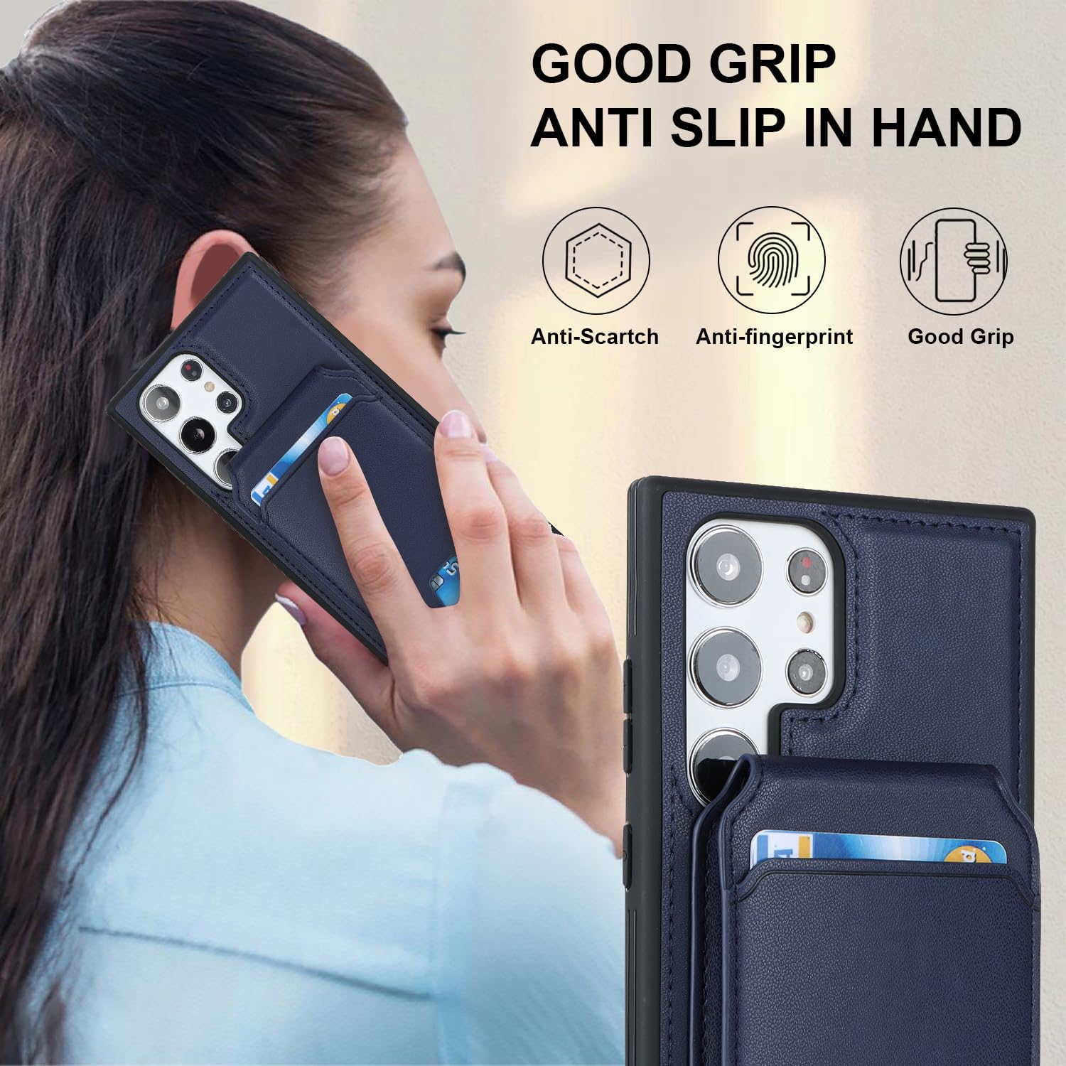 Havaya for Galaxy S23 Ultra case magsafe Compatible Samsung Galaxy S23 Ultra case Magnetic with Card Holder S23 Ultra Leather Phone case Magnetic Wallet Detachable for Men-Blue