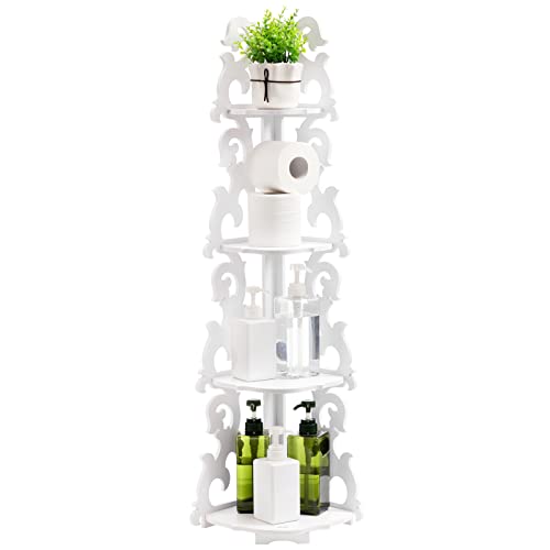 ALIMORDEN 4 Tier Bathroom Accessories Corner Storage Stand for Small Space, Toilet Paper Stand for Bathroom Organizer, White
