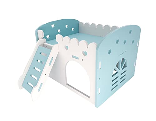 WOWOWMEOW Small Animal Bunkbed House Hideout Detachable Habitat Hut Exercise Playground for Chinchilla Rat Hamster Hedgehog (Medium, Blue)