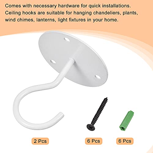 MECCANIXITY Ceiling Hooks Wall Mounted 65mm Round Plate Iron for Hanging Chandeliers Plants (White, Pack of 2)