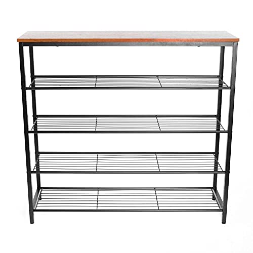 AVAFORT Four Layer Shoe Bench Freestand Rack, Metal Frame, Rustic Brown