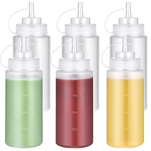 U-Taste 16 OZ Condiment Squeeze Bottles with Twist on Caps and Measurement, Leak Proof Squirt Reusable Plastic Sauces Oil Container Dispenser for Ketchup, BBQ, Grilling, Salad Dressing (Pack of 6)