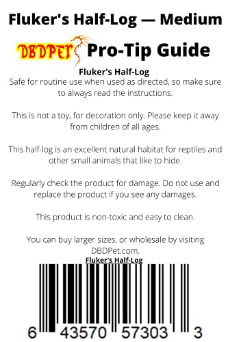 Fluker's Critter Cavern Half Log Hideaway Brown (Medium) - Includes Attached DBDPet Pro-Tip Guide
