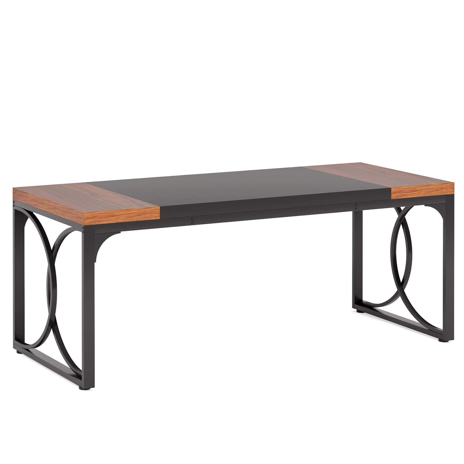 63" Executive Desk, Office Desk with Strong Metal Legs, Industrial Thicken Wood Computer Desk, Large Workstation Business Furniture, Rectangle Conference Table for 4 People, Rustic Brown and Black