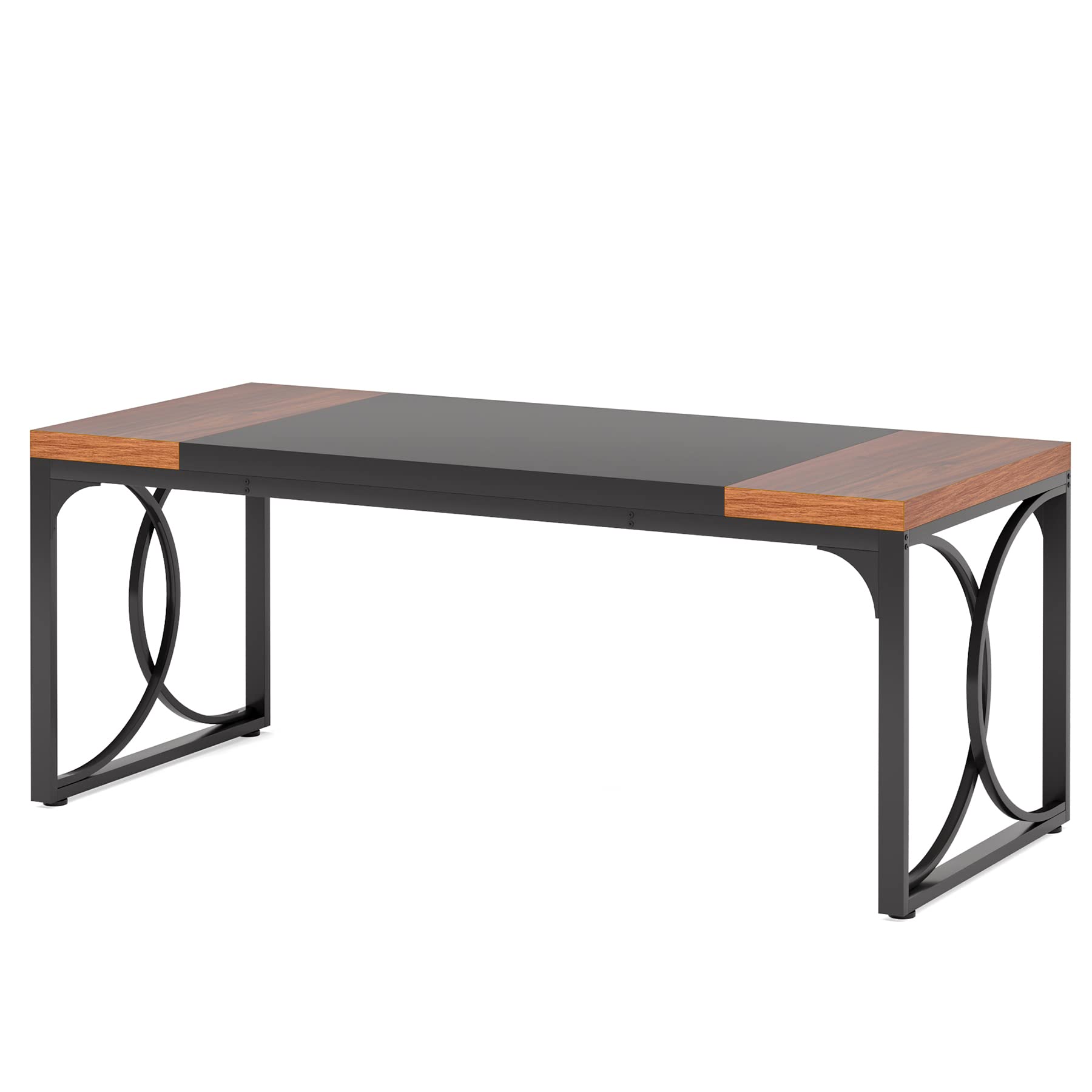 63" Executive Desk, Office Desk with Strong Metal Legs, Industrial Thicken Wood Computer Desk, Large Workstation Business Furniture, Rectangle Conference Table for 4 People, Rustic Brown and Black
