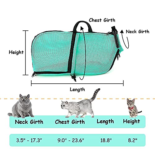 AWOOF Cat Grooming Bag Adjustable Cat Bathing Bag Anti Scratch & Bite Polyester Soft Durable Mesh Cat Shower Bag for Small Medium Large Cats Nail Trimming Ear Cleaning Medicine Taking