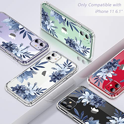 ilnehc Flower Designed for iPhone 11 Case with Screen Protector, Floral Slim Fit Clear Women Phone Case Shockproof Protective Hard PC+TPU Bumper Cover 6.1 Inch