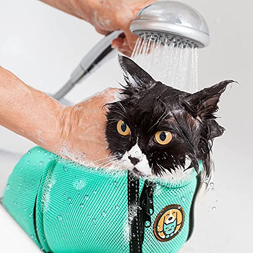 AWOOF Cat Grooming Bag Adjustable Cat Bathing Bag Anti Scratch & Bite Polyester Soft Durable Mesh Cat Shower Bag for Small Medium Large Cats Nail Trimming Ear Cleaning Medicine Taking