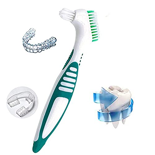 HEIGOO Denture Cleaning Brush, Portable False Teeth Cleaning Brush, Use for The Best Gift for People Wear Denture Teeth, Green