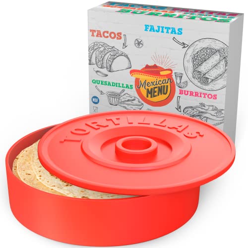 Tortilla Warmer Red - Tortilla Holder for Keeping Tortillas Warm - Microwavable Tortilla Keeper for Taco Tuesday - Tortilla Storage Container - Mexican Taco Tortillas - 8,5 Inch