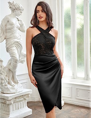 Semi Formal Dress for Women Lace Party Dress for Wedding Guest Black Size 12