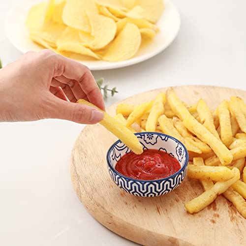 Selamica Ceramic Dipping Bowls Small Dip Bowl 3 inch Soy Sauce Dish Set, 2.7 oz Mini bowl for Side Dish, Appetizers, Sushi, BBQ, Set of 6, Vintage Blue