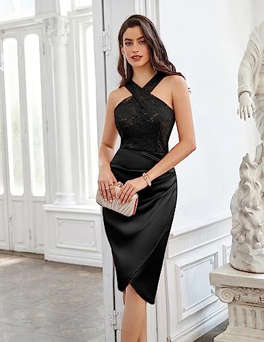Semi Formal Dress for Women Lace Party Dress for Wedding Guest Black Size 12