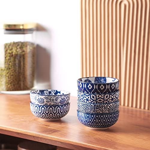 Selamica Ceramic Dipping Bowls Small Dip Bowl 3 inch Soy Sauce Dish Set, 2.7 oz Mini bowl for Side Dish, Appetizers, Sushi, BBQ, Set of 6, Vintage Blue