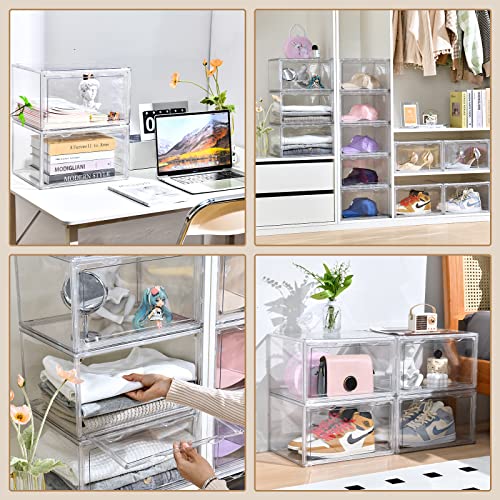 Clemate Acrylic Shoe Box,Set of 5,Extra Large Shoe Storage Boxes Clear Plastic Stackable,Shoe Containers with Clear door,Shoe Organizer For Sneaker Display,Easy Assembly,Fit for US Size 16(14.2"x 11"x 8.3")