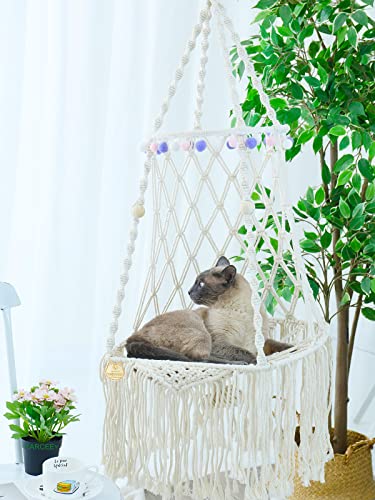 KARCEEY Hanging Cat Hammock Bed,9 Pcs Macrame Cat Swing Bed,Macrame Hanging Cat Bed, with 2 Catnip Mat Bed