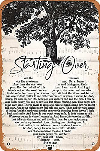 Chris Stapleton – Starting Over Lyrics Poster 12" X 8" Vintage Metal Tin Sign Home Decor Garage Man Cave Wall Art