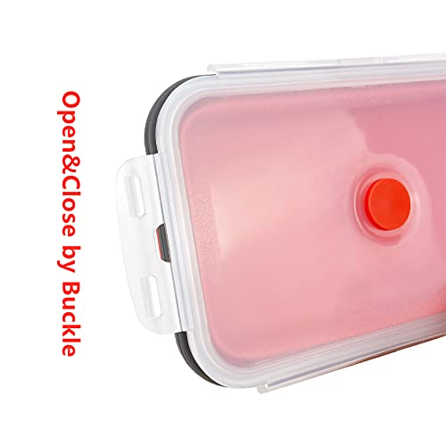 CARTINTS Large Collapsible Camping Food Containers, 1200ml Silicone Lunch Container, Microwave Safe Reusable Meal Prep Container For Indoor&Outdoor Kitchen With Foldable Spoon, Grey Red