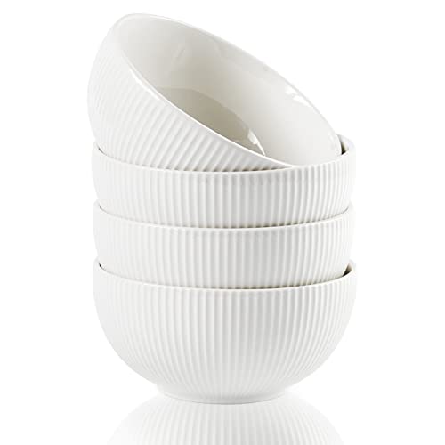 getstar Cereal Bowls, Soup Bowls, Ceramic Bowl Set for Kitchen (4 Pcs, 6 inch & 24 oz), Microwave Safe Porcelain Bowl Set of 4, Soup Cereal Salad Rice Ramen Bowl (White)