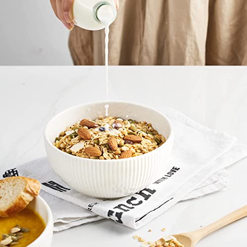 getstar Cereal Bowls, Soup Bowls, Ceramic Bowl Set for Kitchen (4 Pcs, 6 inch & 24 oz), Microwave Safe Porcelain Bowl Set of 4, Soup Cereal Salad Rice Ramen Bowl (White)