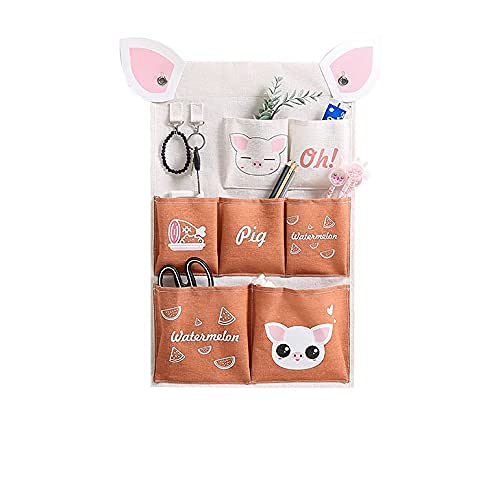 MIMOMA Wall Hanging Storage Bag,Over The Door Organizer Pocket,7 Pockets Premium Linen Fabric Pouches for Closet,Living Room,Bedroom,Bathroom (Pag)