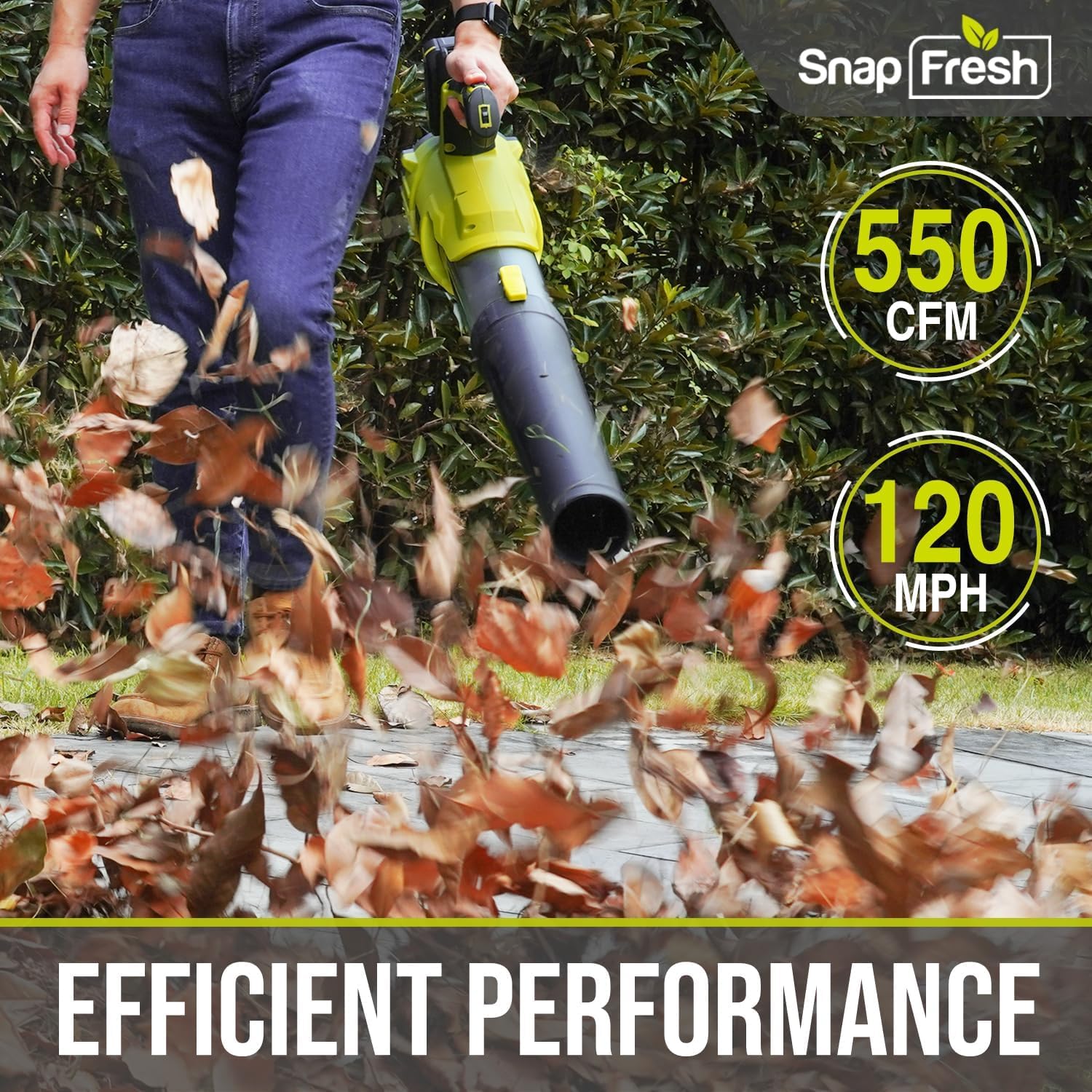 SnapFresh Cordless Leaf Blower - 550CFM Electric Leaf Blower Cordless with 4.0 Ah Battery and Fast Charger - 20V Lightweight Leaf Blower for Yard and Garden, Battery Operated Blower for Lawn Care