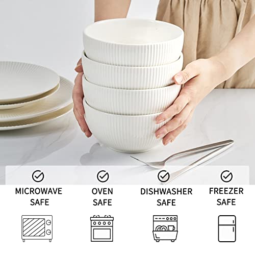 getstar Cereal Bowls, Soup Bowls, Ceramic Bowl Set for Kitchen (4 Pcs, 6 inch & 24 oz), Microwave Safe Porcelain Bowl Set of 4, Soup Cereal Salad Rice Ramen Bowl (White)