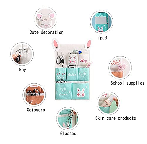 MIMOMA Wall Hanging Storage Bag,Over The Door Organizer Pocket,7 Pockets Premium Linen Fabric Pouches for Closet,Living Room,Bedroom,Bathroom (Pag)