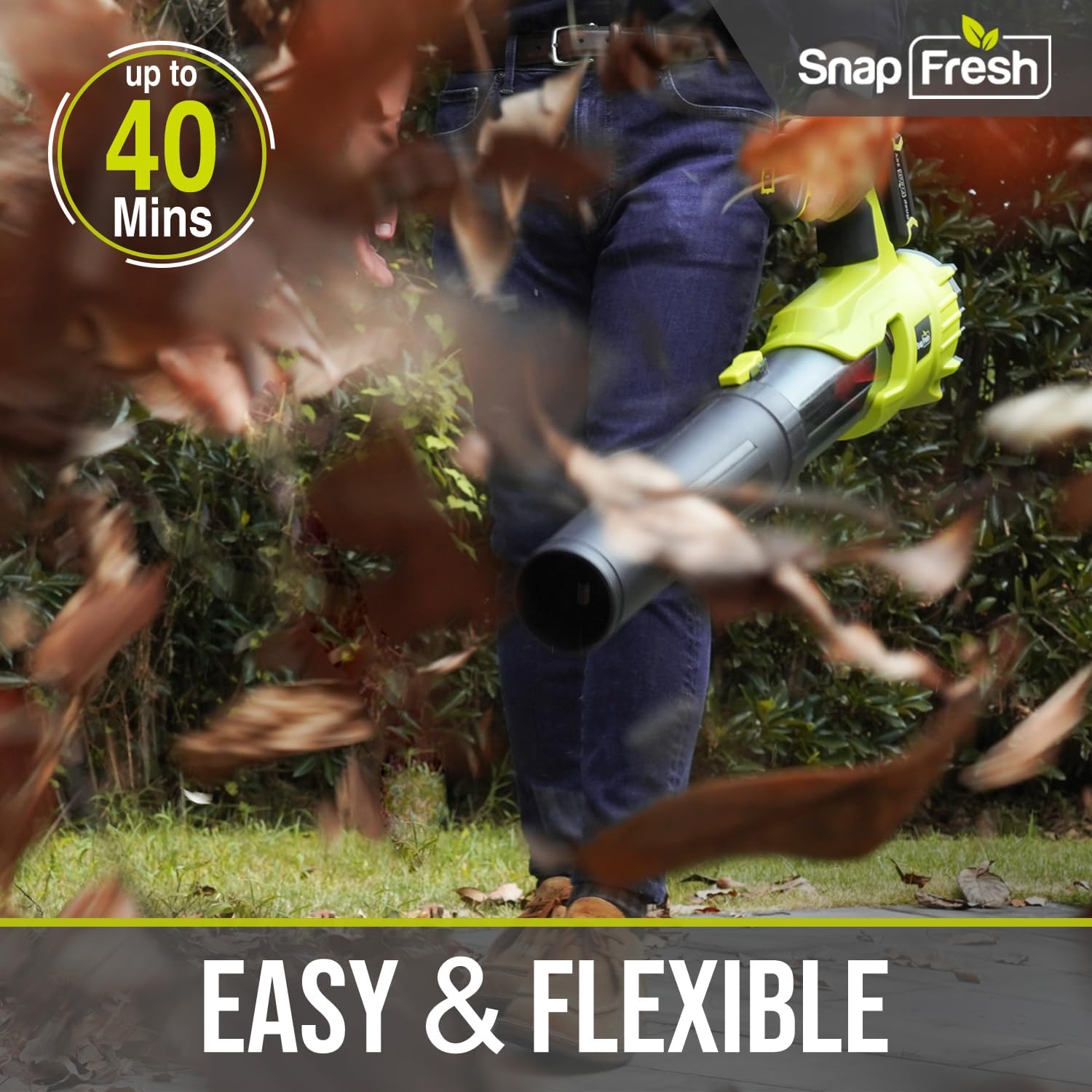 SnapFresh Cordless Leaf Blower - 550CFM Electric Leaf Blower Cordless with 4.0 Ah Battery and Fast Charger - 20V Lightweight Leaf Blower for Yard and Garden, Battery Operated Blower for Lawn Care