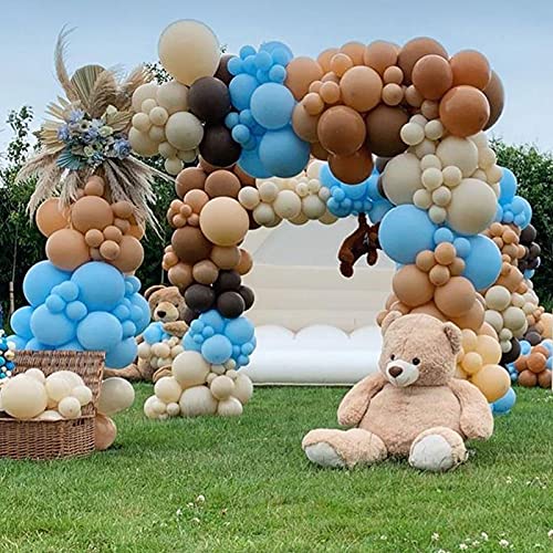 167 PCS Brown Coffee Blue Balloons Arch Garland Kit for Bear Baby Shower Birthday Wedding Party Decorations