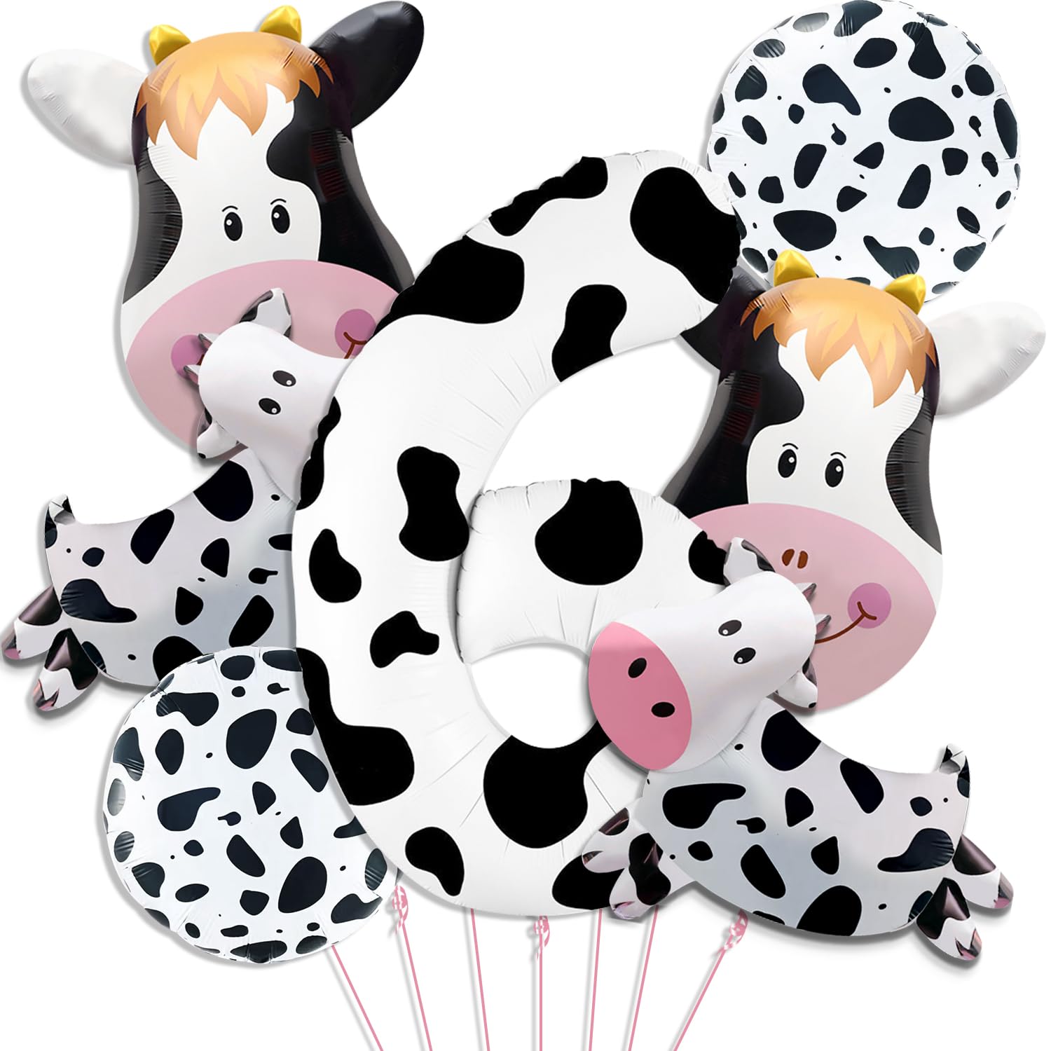 7Pcs Cow Balloons - Cow Print Balloon Huge Cow Head Walking Cow Balloons Number 6 Balloon Cow Decorations for 6th Birthday Farm Animal Birthday Decorations Western Cowboy Theme Party Decoration
