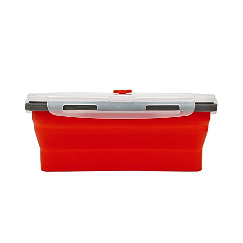 CARTINTS Large Collapsible Camping Food Containers, 1200ml Silicone Lunch Container, Microwave Safe Reusable Meal Prep Container For Indoor&Outdoor Kitchen With Foldable Spoon, Grey Red