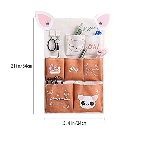 MIMOMA Wall Hanging Storage Bag,Over The Door Organizer Pocket,7 Pockets Premium Linen Fabric Pouches for Closet,Living Room,Bedroom,Bathroom (Pag)