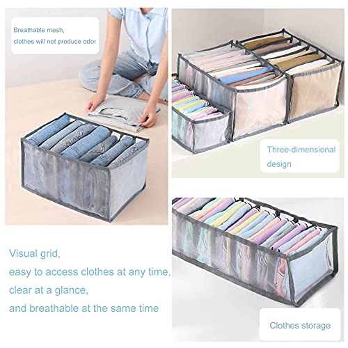 SALOMOCA 2 Pack Cloth Drawer Organizer Foldable Closet Dividers Nylon Pants Clothes Storage Box Fabric Dresser Compartments for Jeans Tshirt Clothing Organization(Grey, 7 Cells)
