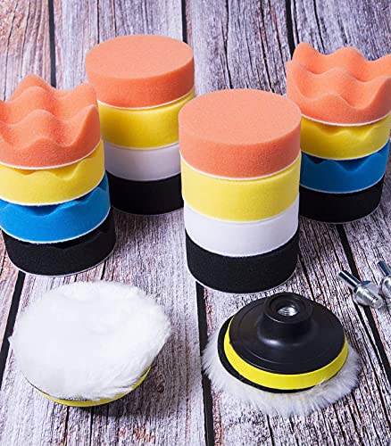 Meraviglie Stella Car Polishing Pads Kit 31 Pcs 3 Inch Foam Buffing Pad with Drill Suction Cups Attachment for Auto Polisher Waxing Sealing Glaze Automotive Care Clear Tools Accessories