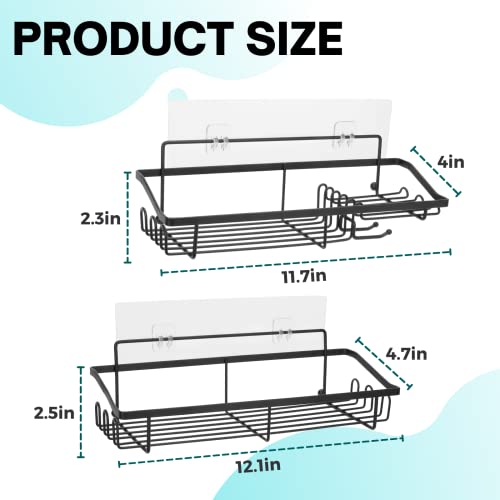 KeFanta Shower Caddy Organizer, Black Shower Shelves, Adhesive Shampoo Holder for Inside Shower Walls, 2 Pack