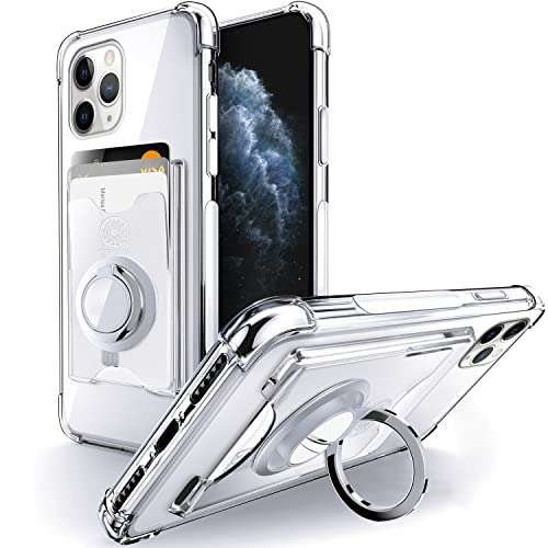 Shields Up Designed for iPhone 11 Pro Case, Minimalist Wallet Case with Card Holder [3 Cards] & Ring Kickstand/Stand, [Drop Protection] Slim Protective Cover for Apple iPhone 11 Pro (5.8 inch) - Clear